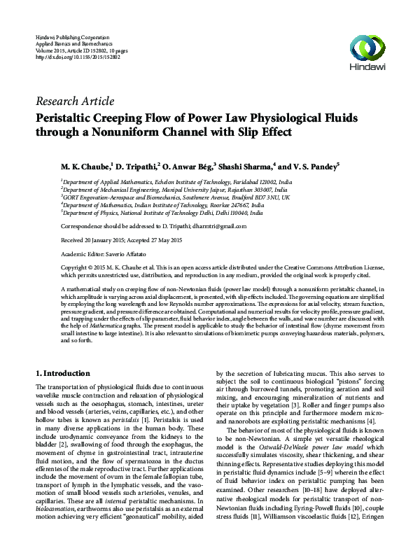 (PDF) Peristaltic Creeping Flow of Power Law Physiological Fluids ...