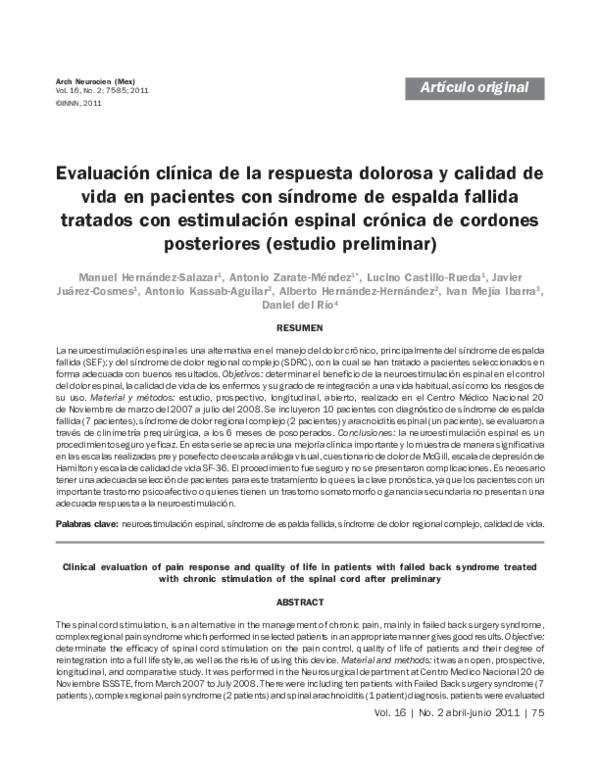 (PDF) Evaluación clínica de la respuesta dolorosa y calidad de vida en ...