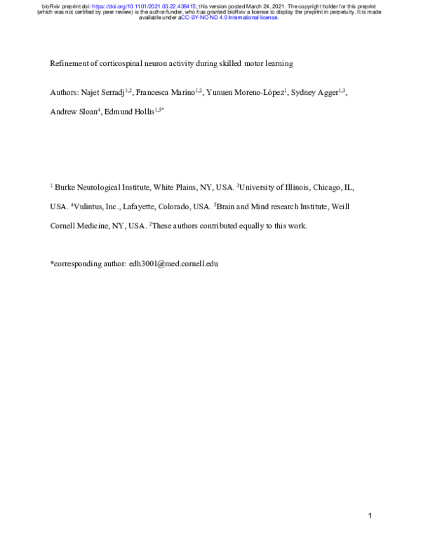 (PDF) Task-specific modulation of corticospinal neuron activity during skilled motor learning