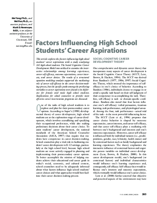 (PDF) Factors Influencing High School Students' Career Aspirations