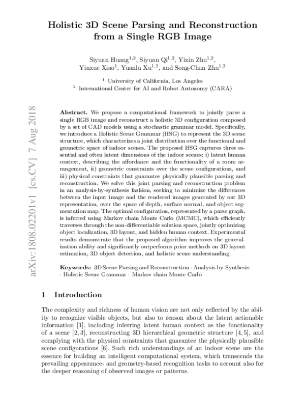(PDF) Holistic 3D Scene Parsing and Reconstruction from a Single RGB Image