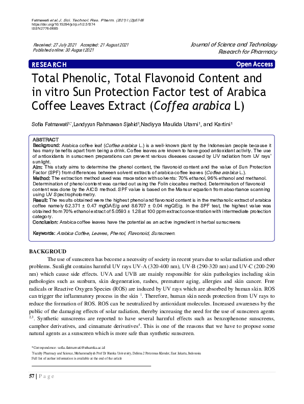 (PDF) Total Phenolic, Total Flavonoid Content and in vitro Sun ...