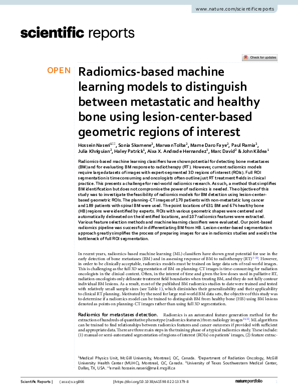 (PDF) Radiomics-based machine learning models to distinguish between metastatic and healthy bone ...