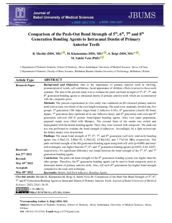 (PDF) Comparison of the Push-Out Bond Strength of 5th, 6th, 7th and 8th Generation Bonding ...
