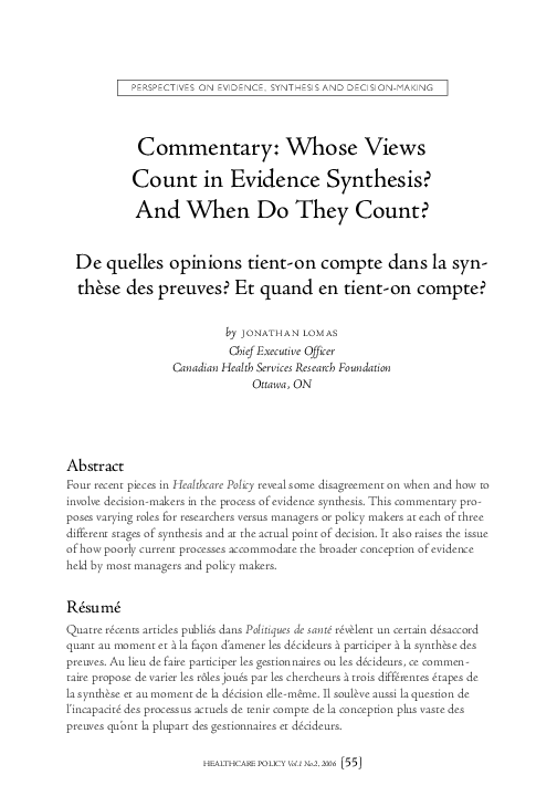 (PDF) Commentary: Whose Views Count in Evidence Synthesis? And When Do ...