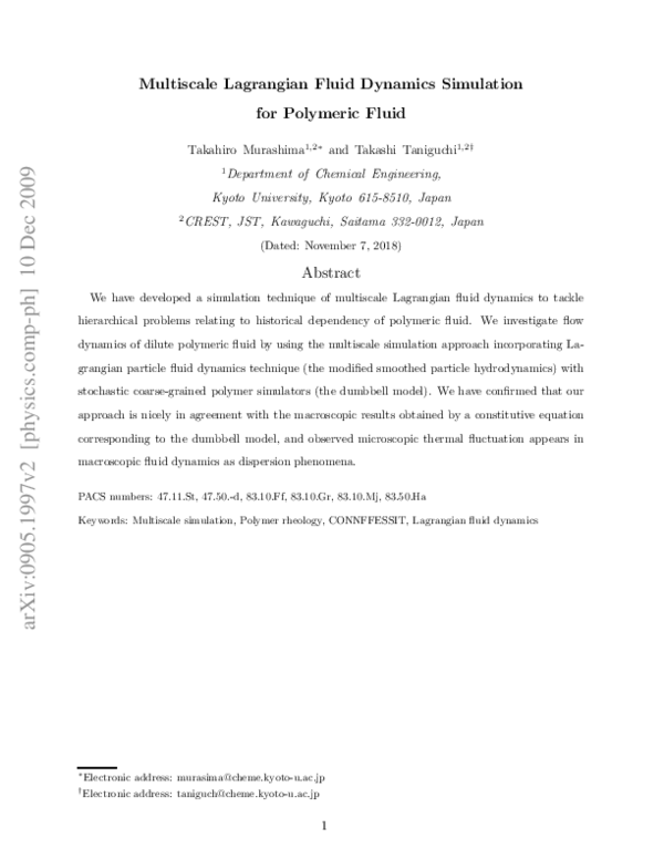 Pdf Multiscale Lagrangian Fluid Dynamics Simulation For Polymeric Fluid Takashi Taniguchi 