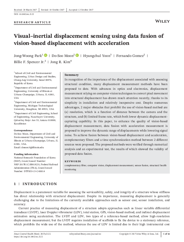 (PDF) Visual-inertial displacement sensing using data fusion of vision ...