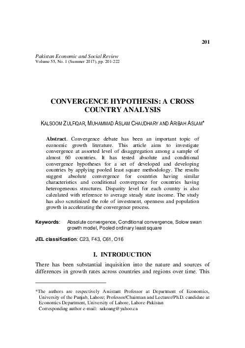 (PDF) Convergence Hypothesis : A Cross Country Analysis (PDF) Convergence Hypothesis : A Cross Country Analysis
