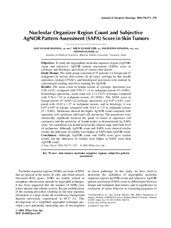 (PDF) Nucleolar organizer region count and subjective AgNOR pattern ...