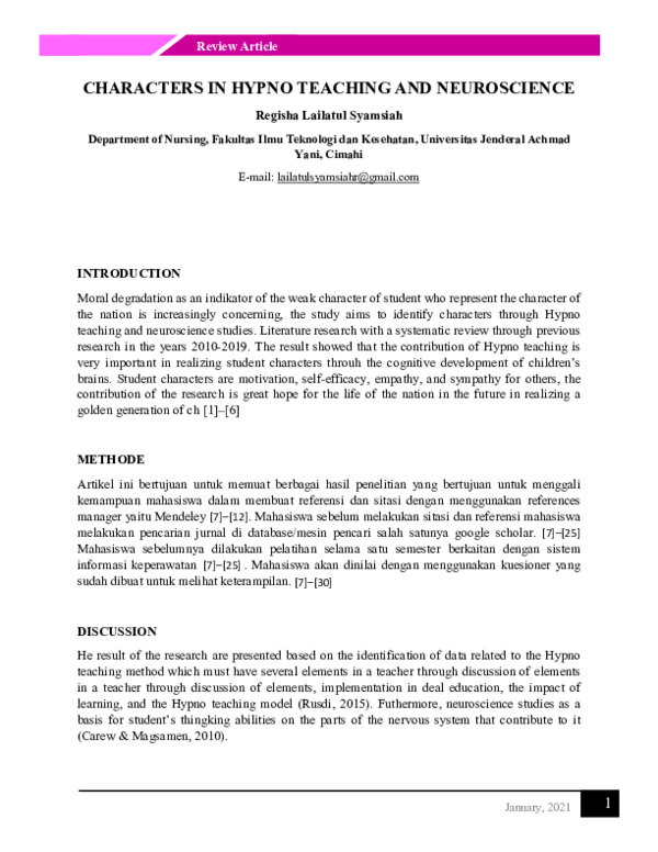 (PDF) CHARACTERS IN HYPNO TEACHING AND NEUROSCIENCE
