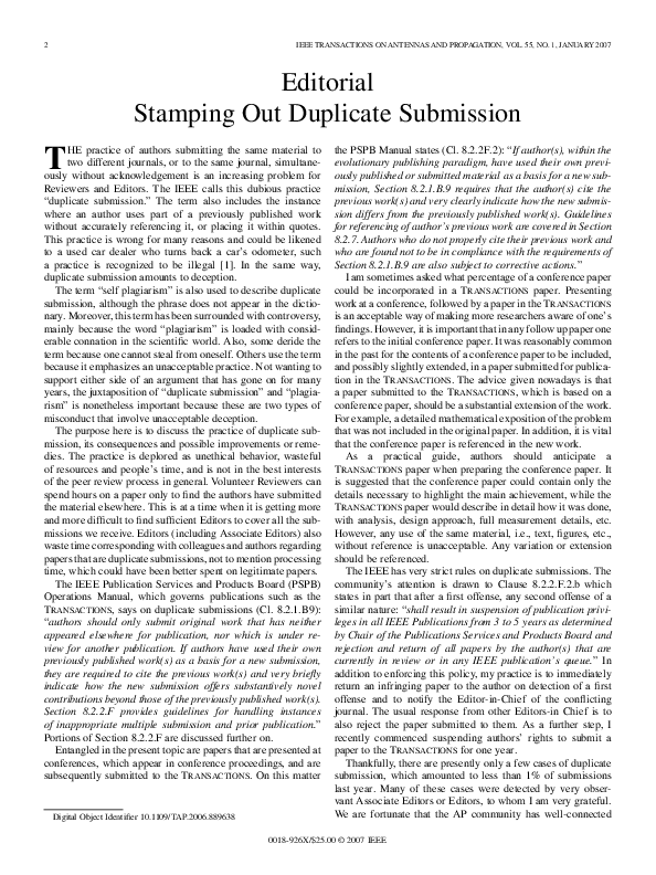 (PDF) Editorial Stamping Out Duplicate Submission