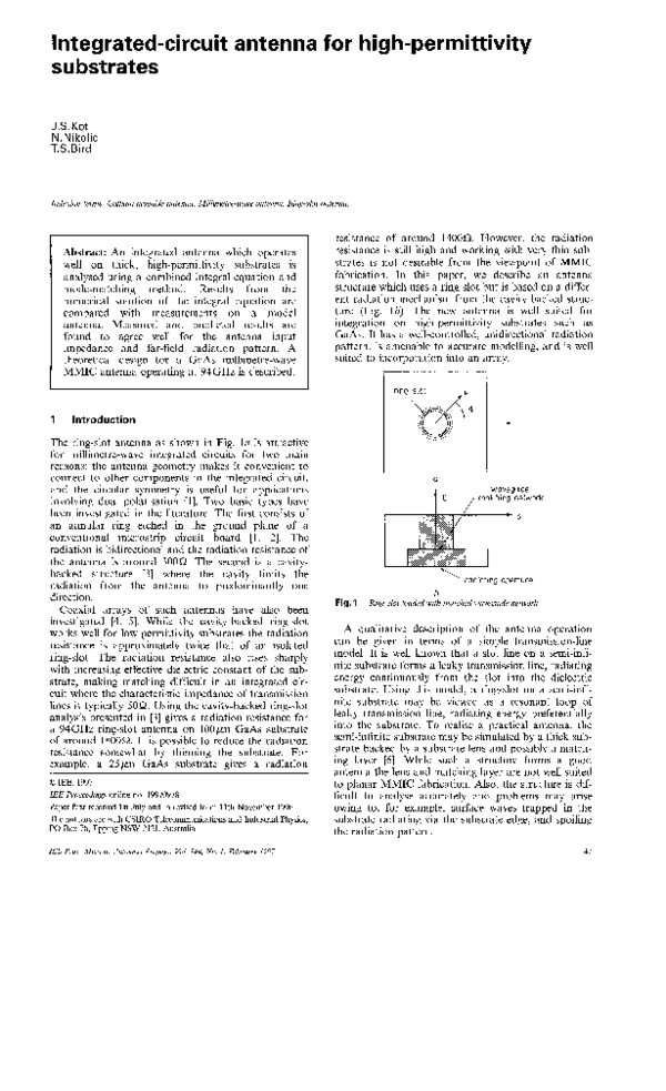 (PDF) Integrated-circuit antenna for high-permittivity substrates