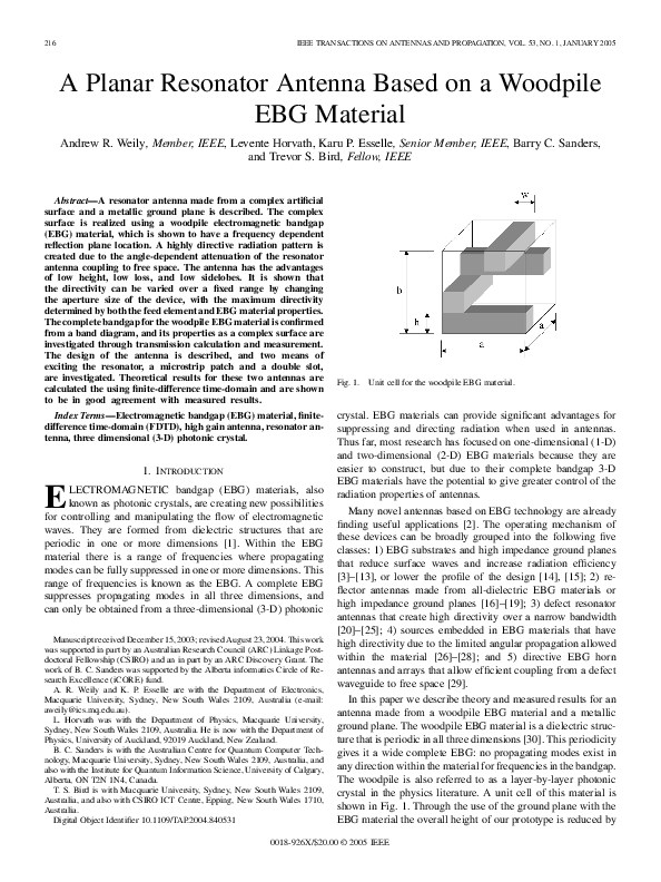 (PDF) A planar resonator antenna based on a woodpile EBG material ...