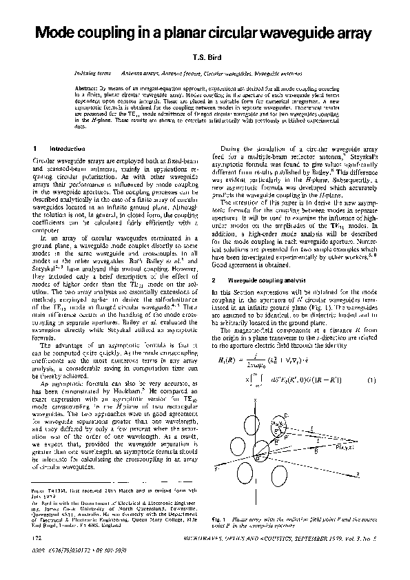Pdf Mode Coupling In A Planar Circular Waveguide Array