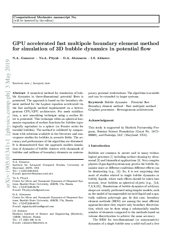 (PDF) GPU accelerated fast multipole boundary element method for ... (PDF) GPU accelerated fast multipole boundary element method for ...