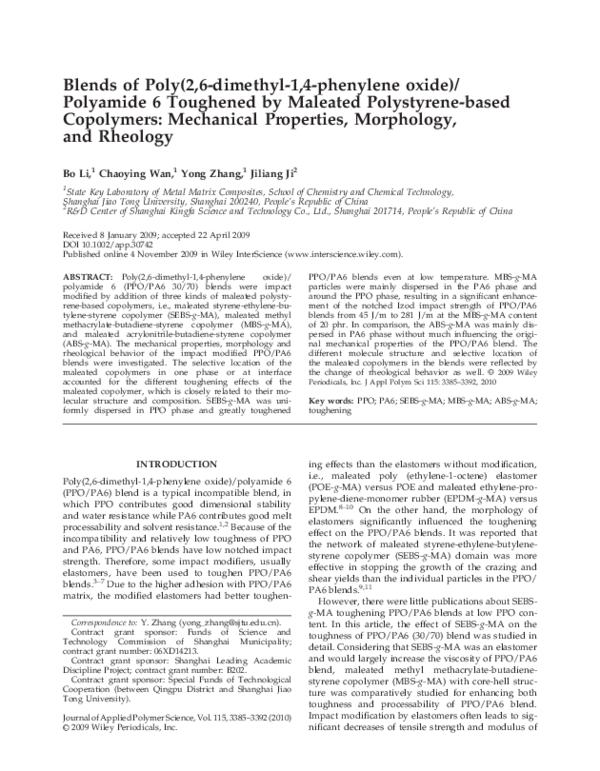 (PDF) Blends of poly(2,6-dimethyl-1,4-phenylene oxide)/polyamide 6 toughened by maleated ...