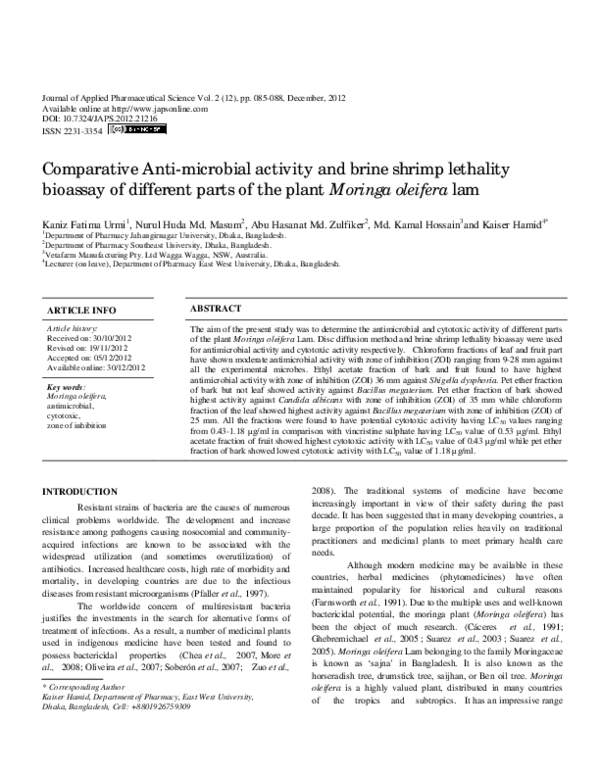 (PDF) Comparative Anti-microbial activity and brine shrimp lethality ...