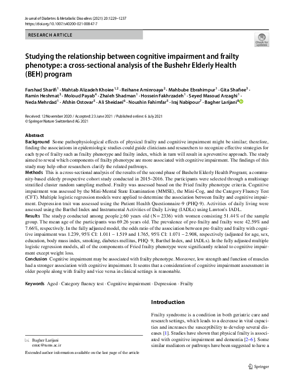 (PDF) Studying the relationship between cognitive impairment and frailty phenotype: a cross ...