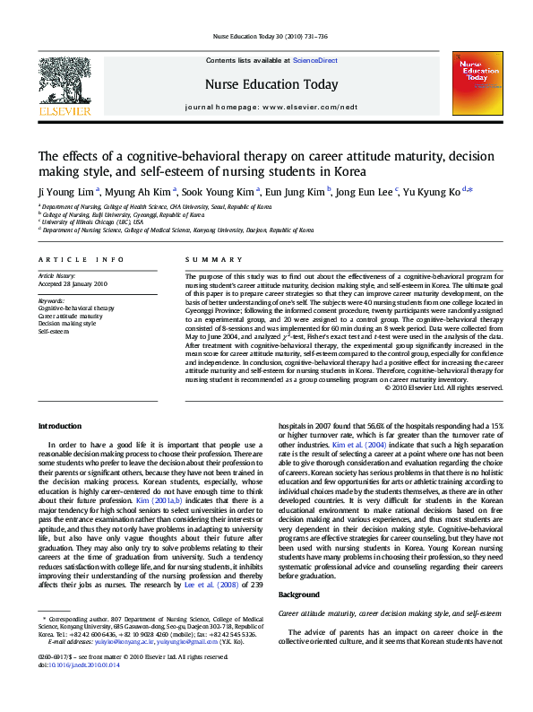 (PDF) The effects of a cognitive-behavioral therapy on career attitude maturity, decision making ...