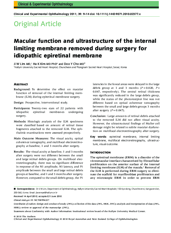(PDF) Macular function and ultrastructure of the internal limiting ...