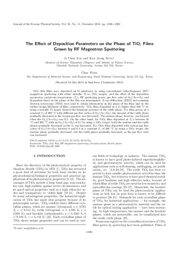 (PDF) The effect of deposition parameters on the phase of TiO2 films ...
