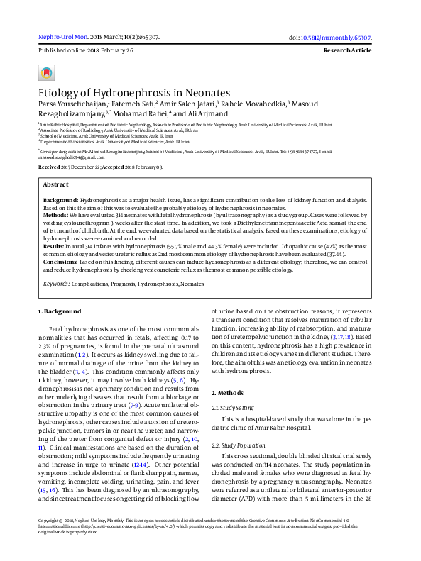 (PDF) Etiology of Hydronephrosis in Neonates