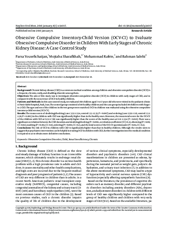 (PDF) Obsessive Compulsive Inventory-Child Version (OCV-CI) to Evaluate ...