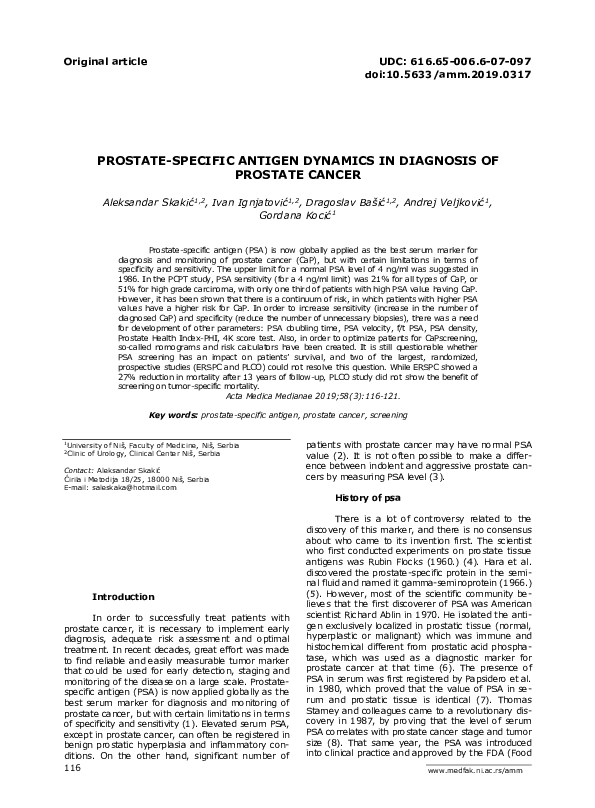 (PDF) Prostate-Specific Antigen Dynamics in Diagnosis of Prostate ...