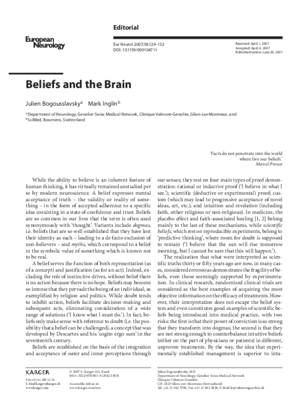 (PDF) Beliefs and the Brain