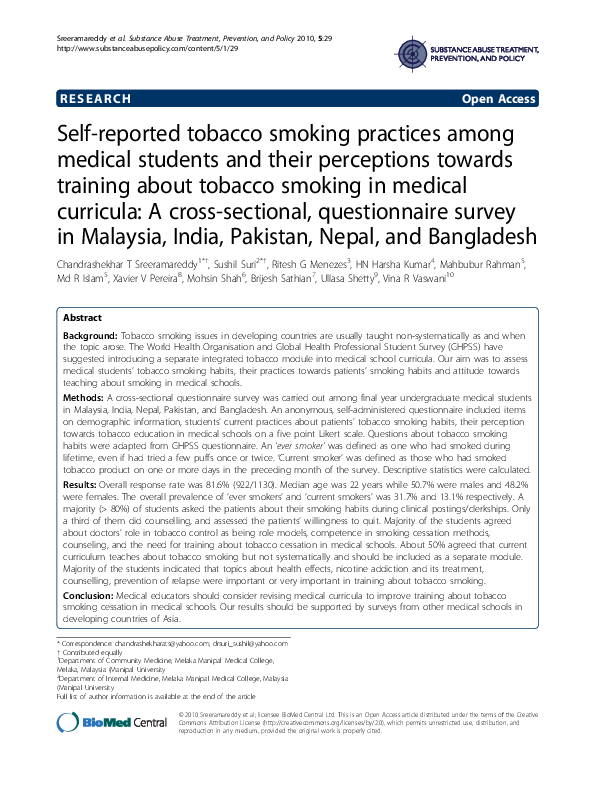 (PDF) Self-reported tobacco smoking practices among medical students ...