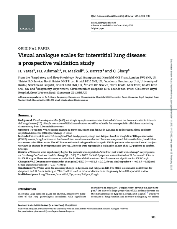 (PDF) Visual analogue scales for interstitial lung disease: a ...