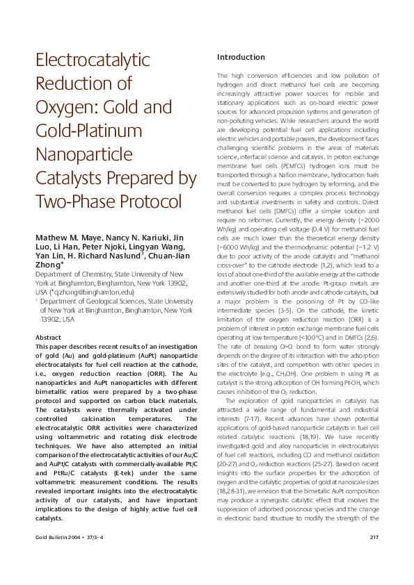 (PDF) Electrocatalytic reduction of oxygen: Gold and gold-platinum ...