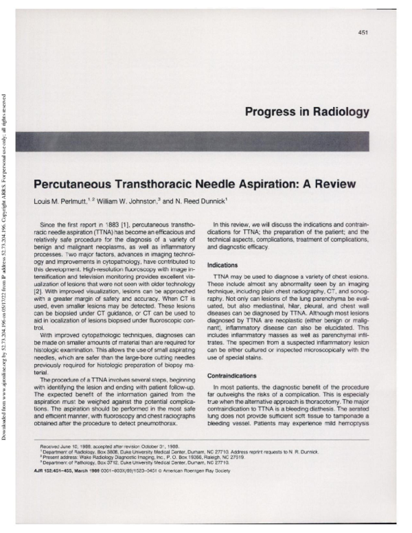 (PDF) Percutaneous transthoracic needle aspiration: a review