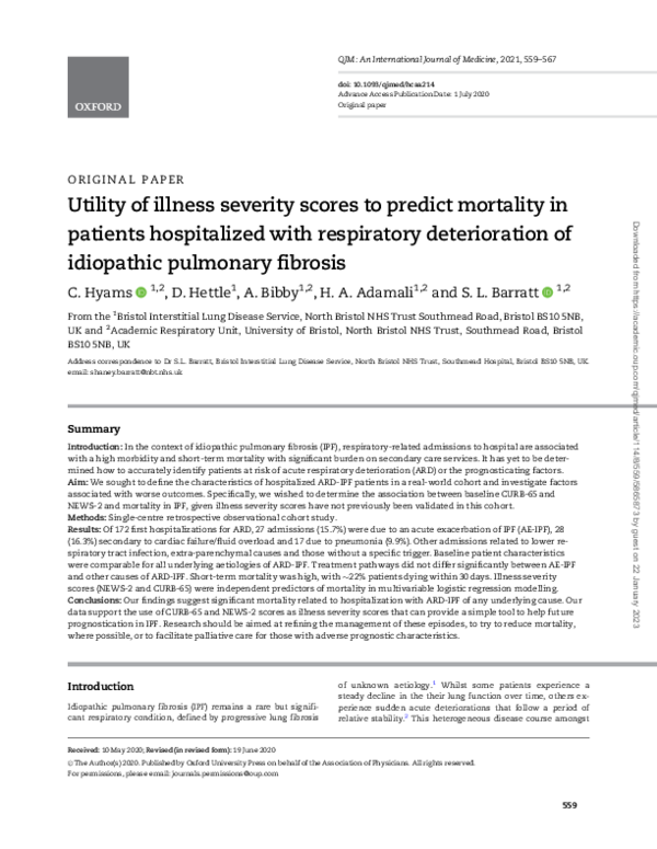 (PDF) Utility of illness severity scores to predict mortality in patients hospitalized with ...