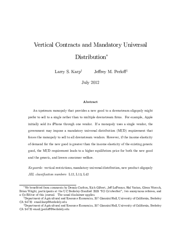 (PDF) Vertical Contracts and Mandatory Universal Distribution