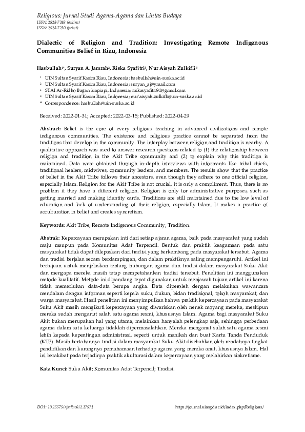 (PDF) Dialectic of Religion and Tradition: Investigating Remote ...