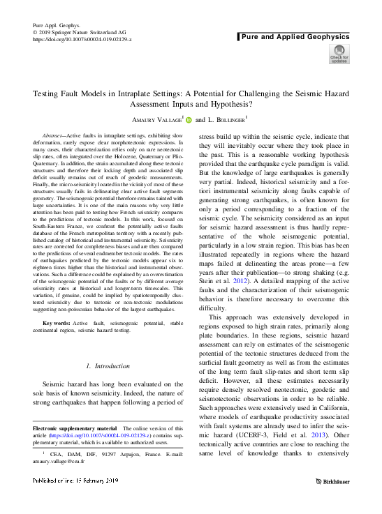 (PDF) Testing Fault Models in Intraplate Settings: A Potential for ...