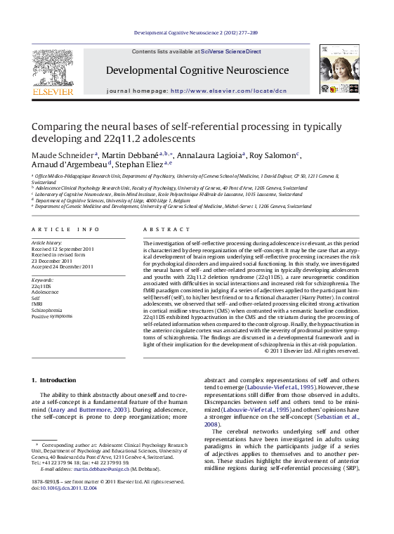 (PDF) Comparing the neural bases of self-referential processing in typically developing and ...