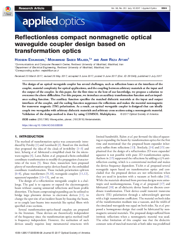 (PDF) Reflectionless compact nonmagnetic optical waveguide coupler ...