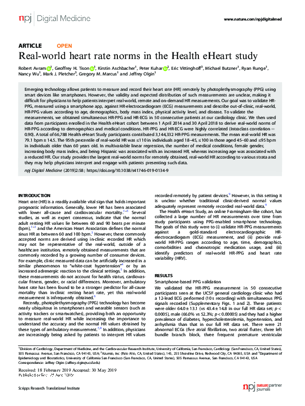 (PDF) Real-world heart rate norms in the Health eHeart study