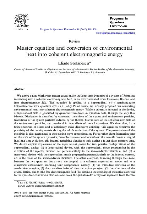 (PDF) Master equation and conversion of environmental heat into coherent electromagnetic energy