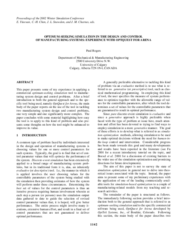 (PDF) Optimum-seeking simulation in the design and control of ...