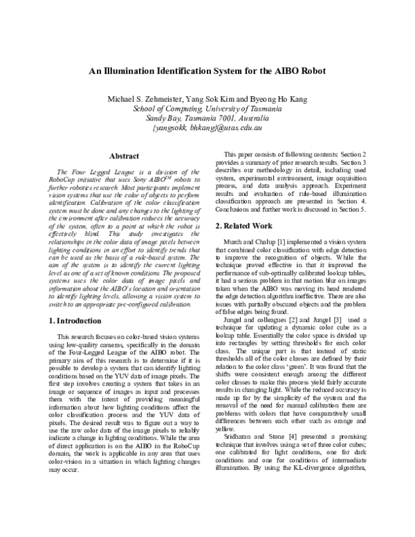 (PDF) An Illumination Identification System for the AIBO Robot