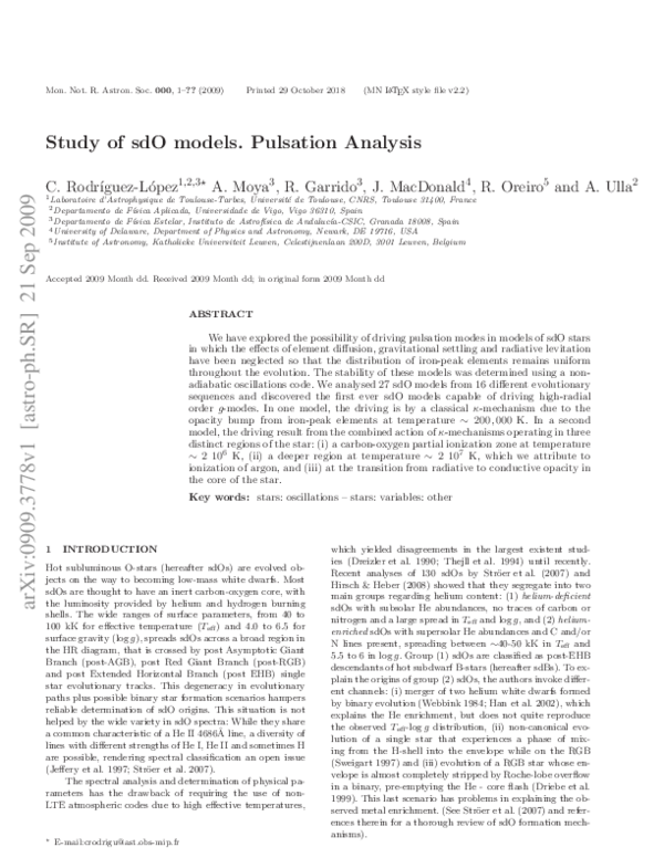 (PDF) Study of sdO models: pulsation analysis