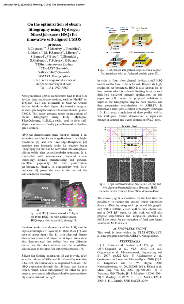 (PDF) On the Optimization of Ebeam Lithography Using Hydrogen ...