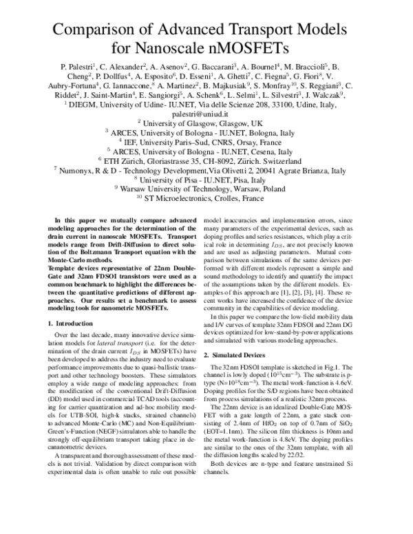 (PDF) Comparison of advanced transport models for nanoscale nMOSFETs