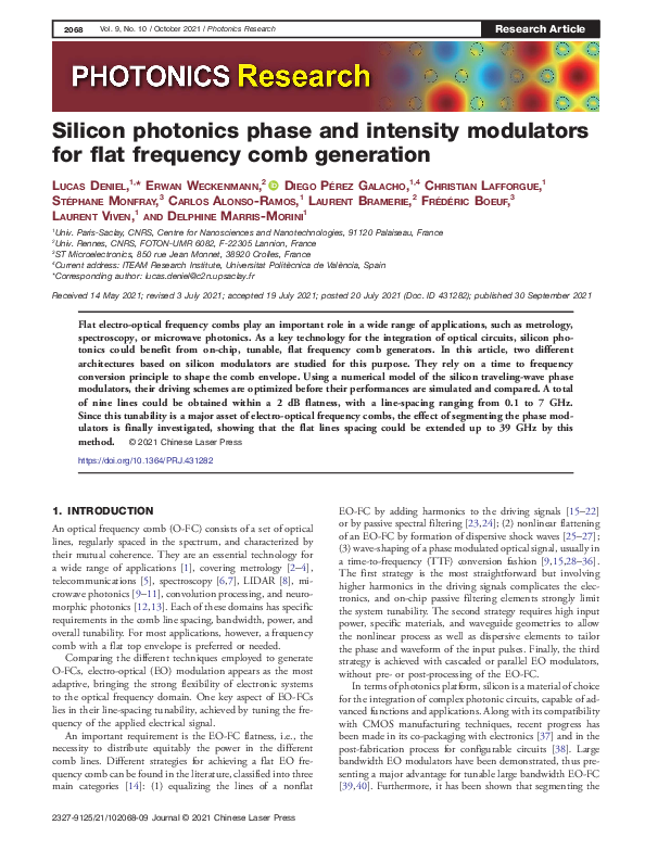 (PDF) Silicon photonics phase and intensity modulators for flat frequency comb generation