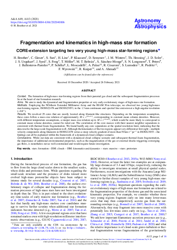 (PDF) Fragmentation and kinematics in high-mass star formation