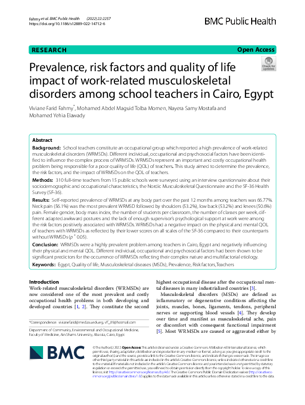 (PDF) Prevalence, risk factors and quality of life impact of work ...