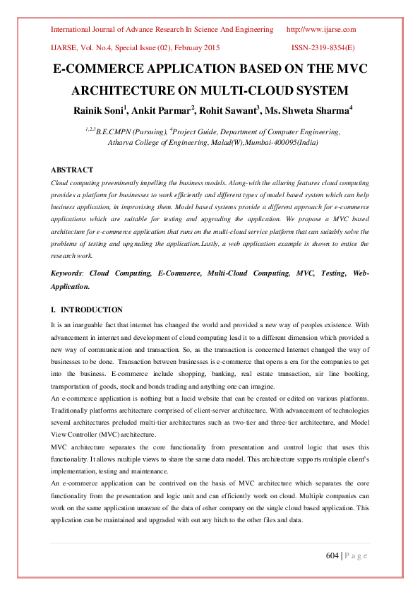 Pdf E Commerce Application Based On The Mvc Architecture On Multi Cloud System Rohit Sawant 